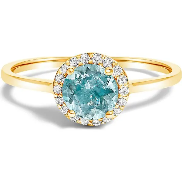 HAUS OF BRILLIANCE 10k Gold Gemstone And Diamond Halo Ring - Yellow | Blue Aquamarine